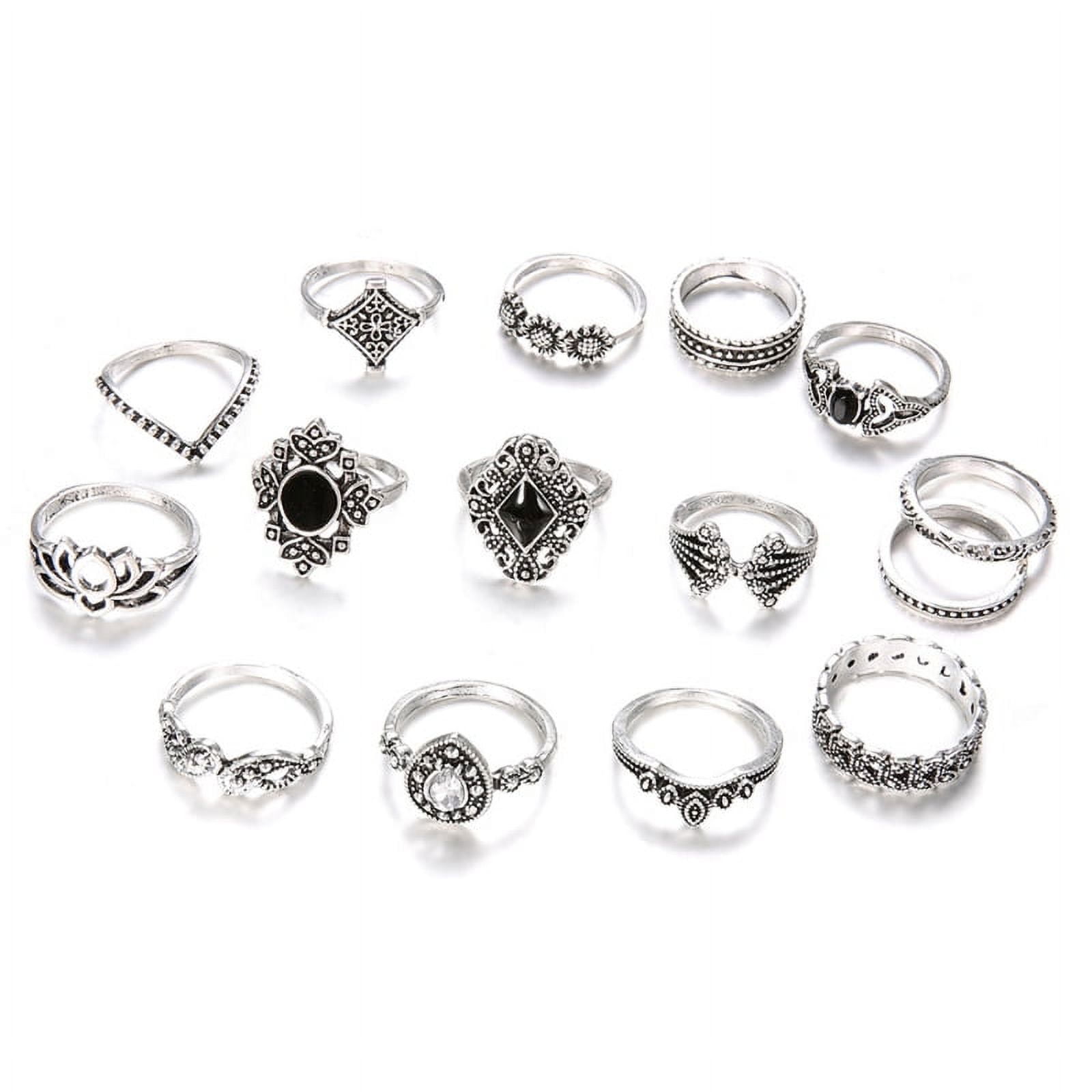 XISAOK 15 Pcs Women Bohemian Stackable Joint Finger Rings Retro Stone ...