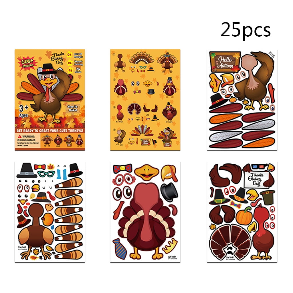 XISAOK 25 Pcs Cute Cartoon Turkey Stickers Aesthetic Adhesive ...