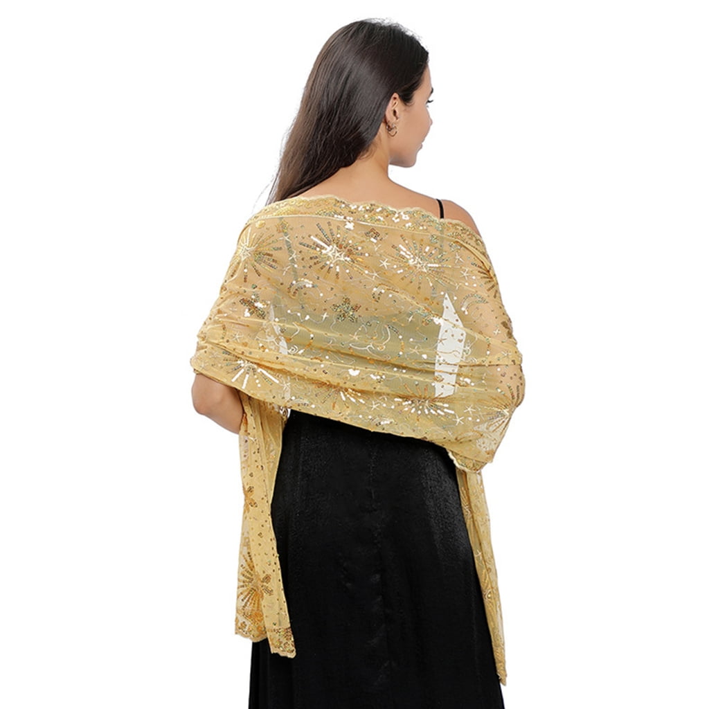 XISAOK Embroidery Scarf for Wedding Sequins Decor Shawl Breathable ...