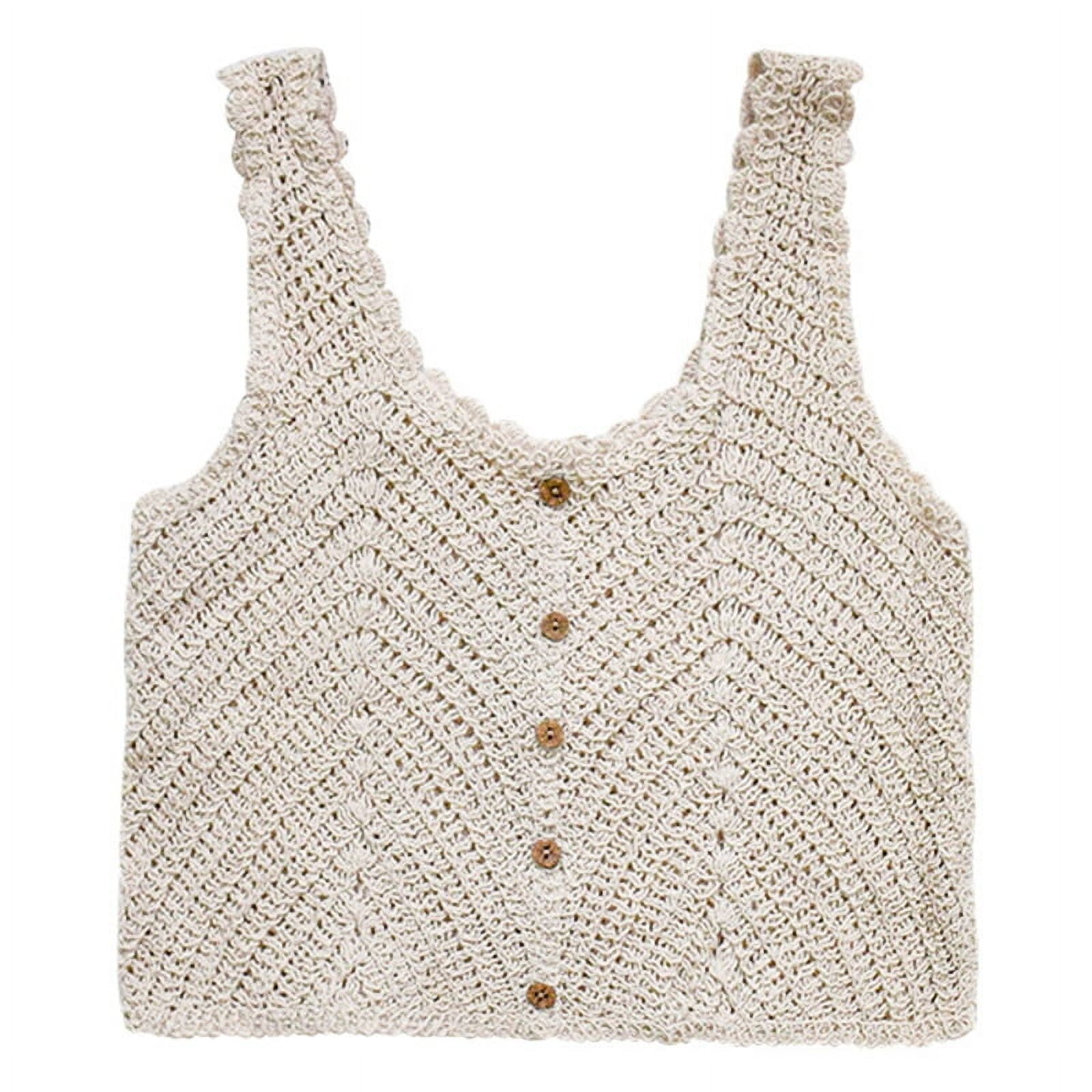 XISAOK Women Crochet Sleeveless Vest Waistcoat Low Cut Scoop Neck ...
