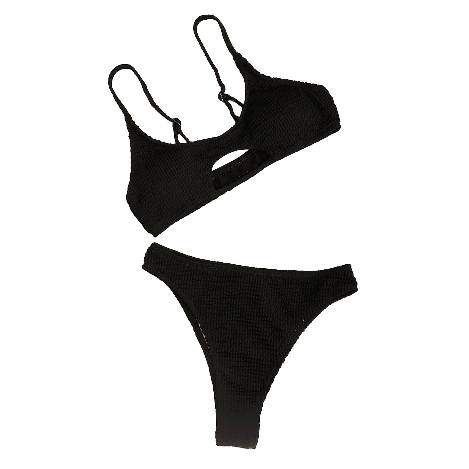 Xiuh Bikini Set For Women Womens Cloth Triangle Open Back Swimwear Women Bathing Set Black S