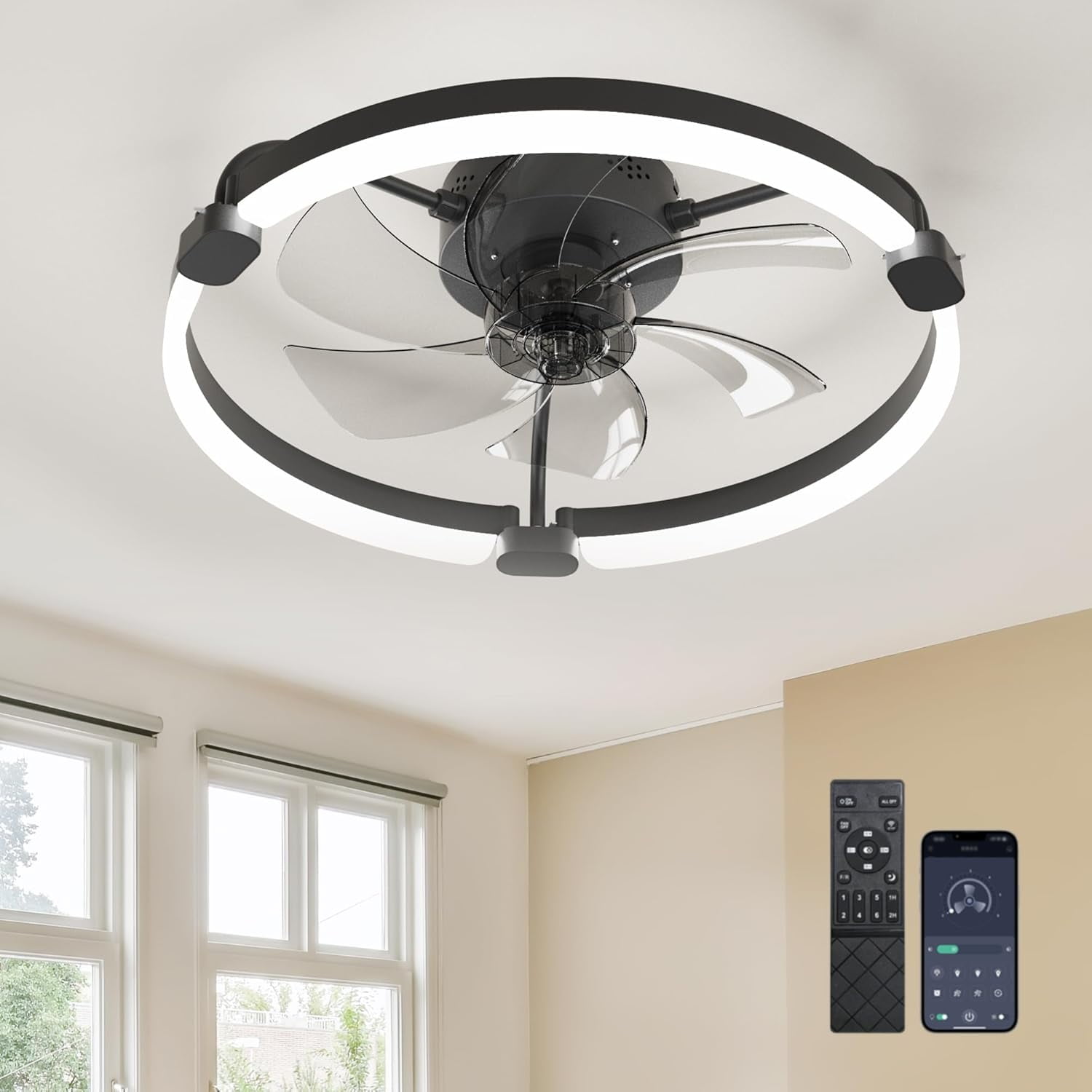 XIULIN 20'' Low Profile Ceiling Fans with Lights and Remote, Fandelier ...