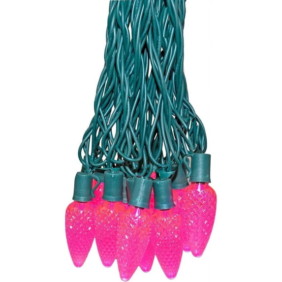 XIULIN 25 Feet 25 Light C9 Diamond Faceted LED String Lights, Pink, Pre ...