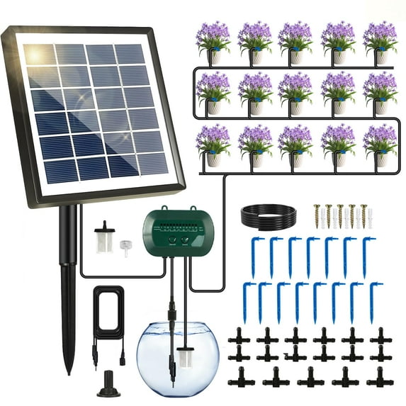 XIULIN 50FT Automatic Solar Drip Irrigation System, Drip Irrigation Kit ...