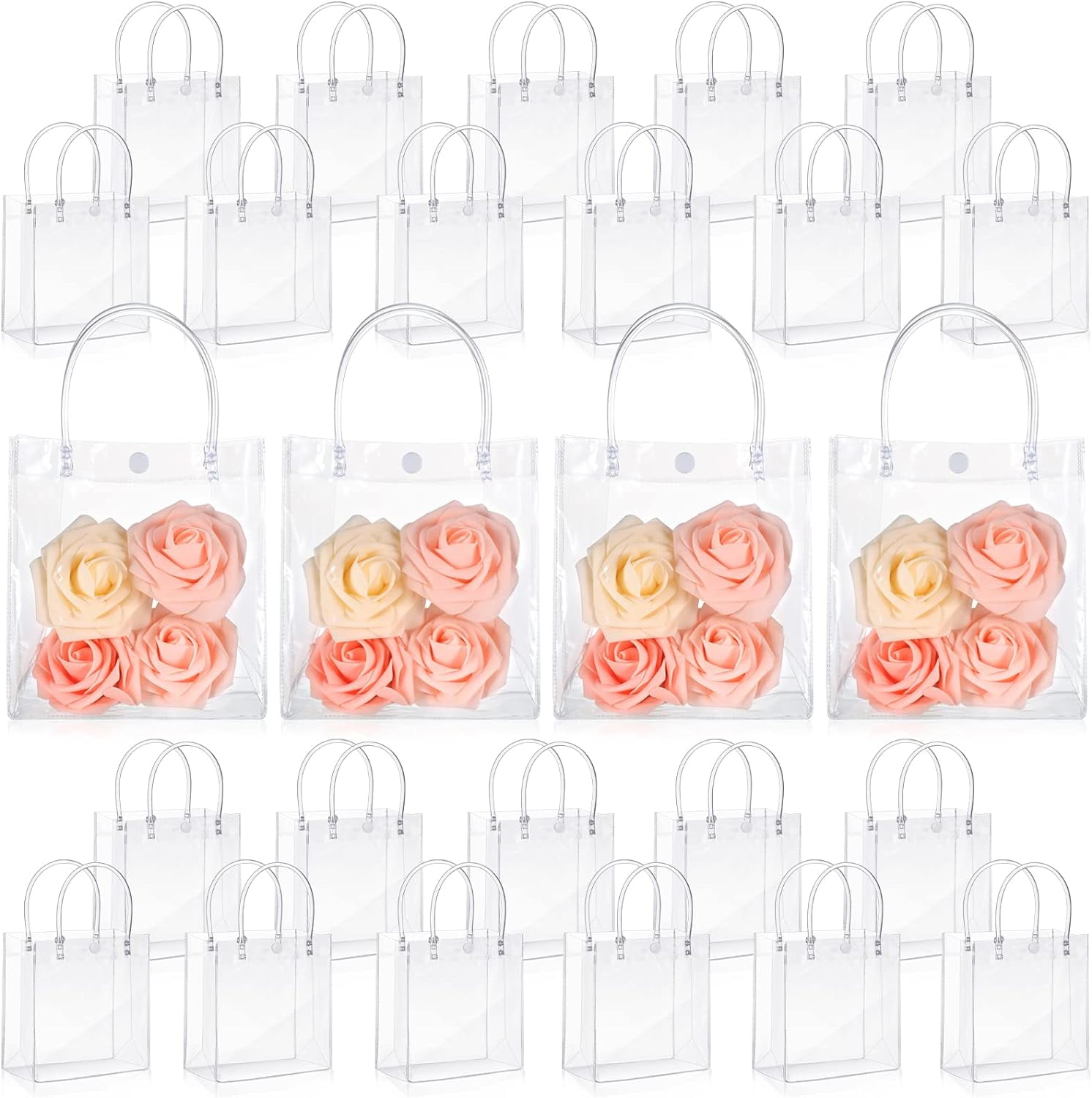 XIULIN 50pcs Clear Plastic Gift Bags with Handles PVC Reusable ...