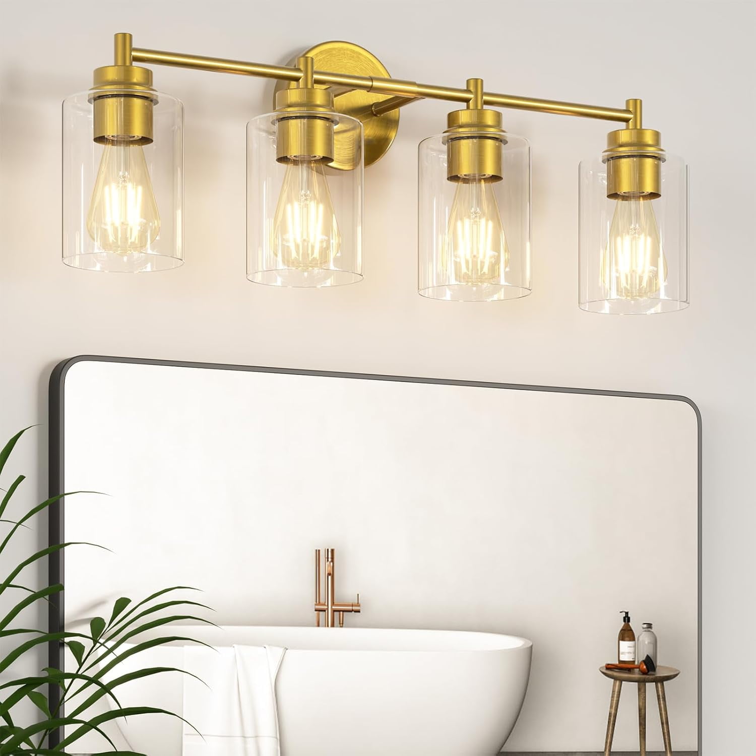 XIULIN Bathroom Vanity Light Fixtures 4-Light, Brushed Brass Modern ...