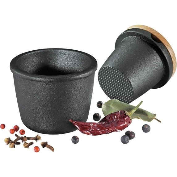 XIULIN Cast Iron Spice Grinder Set with Beech Wood Lid, Spice Mill ...