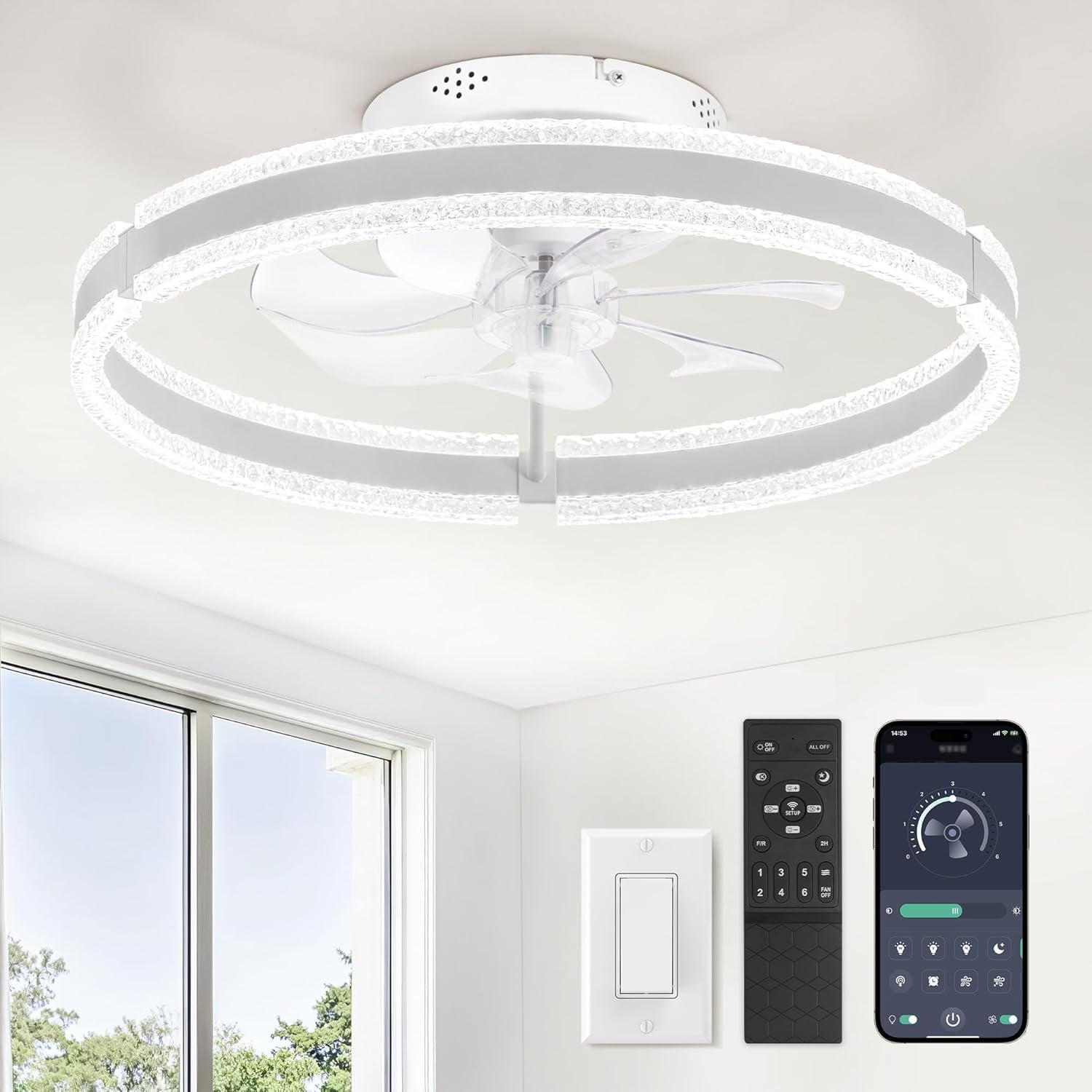 XIULIN Ceiling Fans with Lights and Remote, 20'' Low Profile Ceiling ...