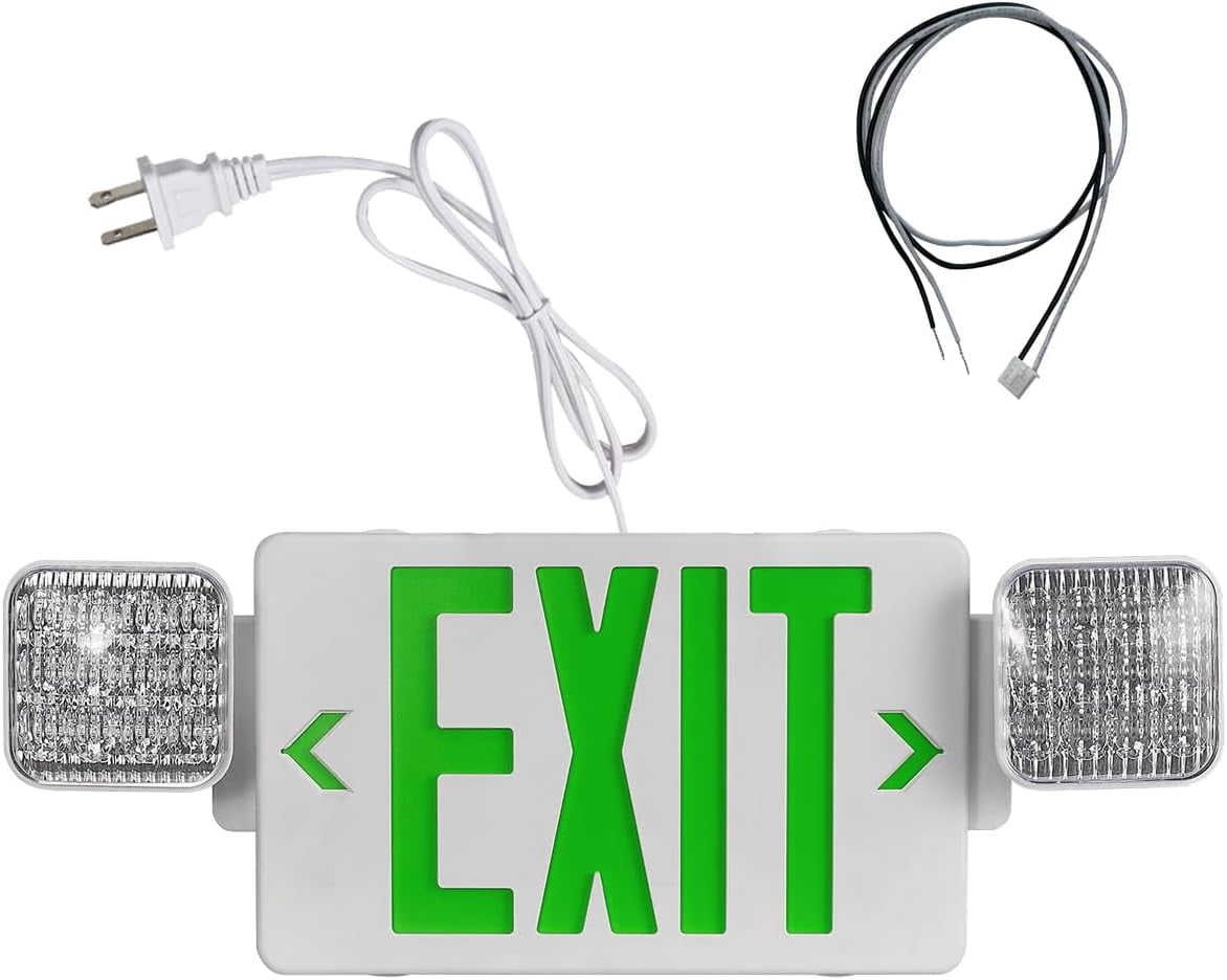 XIULIN Green Exit Sign with Emergency Lights, LED Exit Light - Battery ...