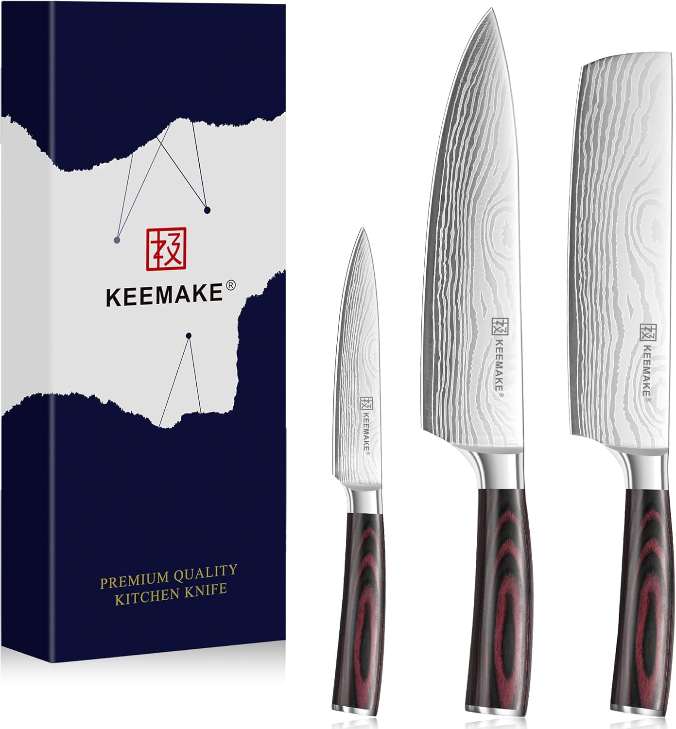 XIULIN Kitchen Knife Sets, 3 Pieces Professional Chef Knife Set with ...