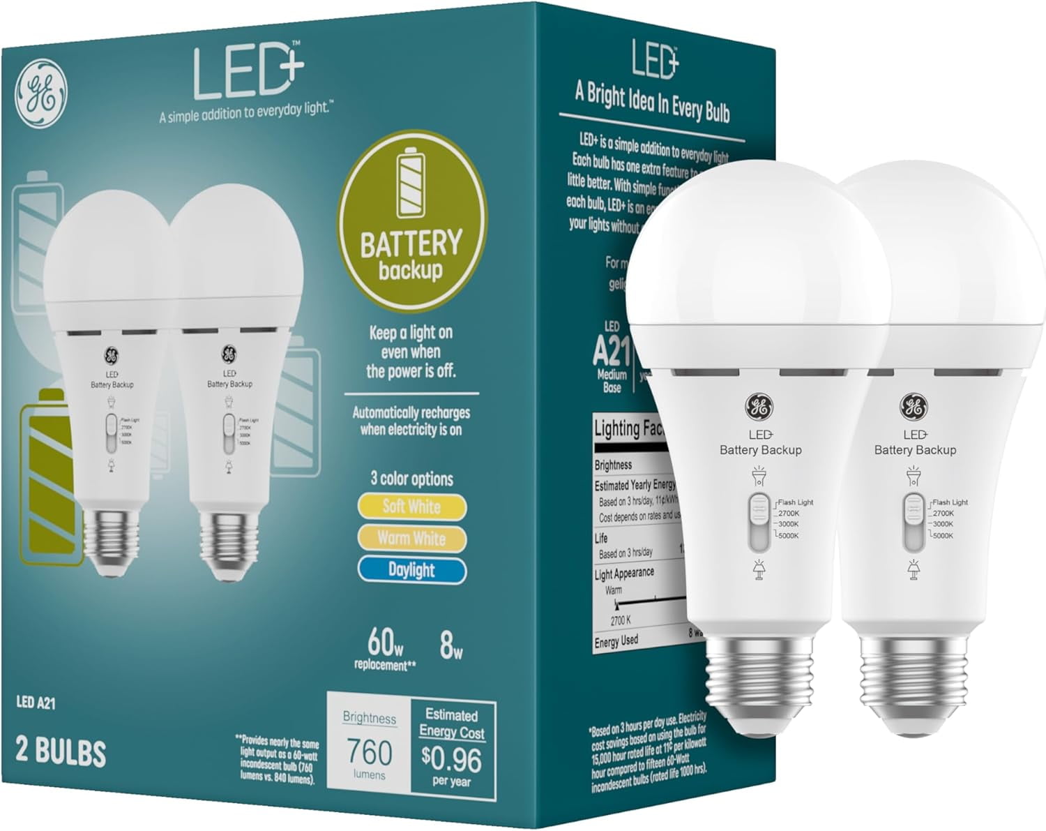 XIULIN LED+ Backup Battery LED XIULIN Bulbs, A21 RechargXIULINble ...