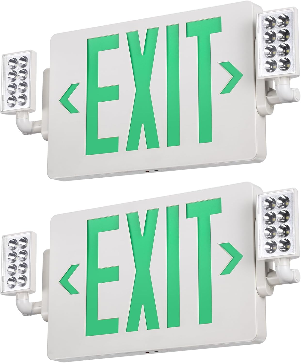 XIULIN LED Exit Sign with Emergency Lights, Two Adjustable Heads, Green ...