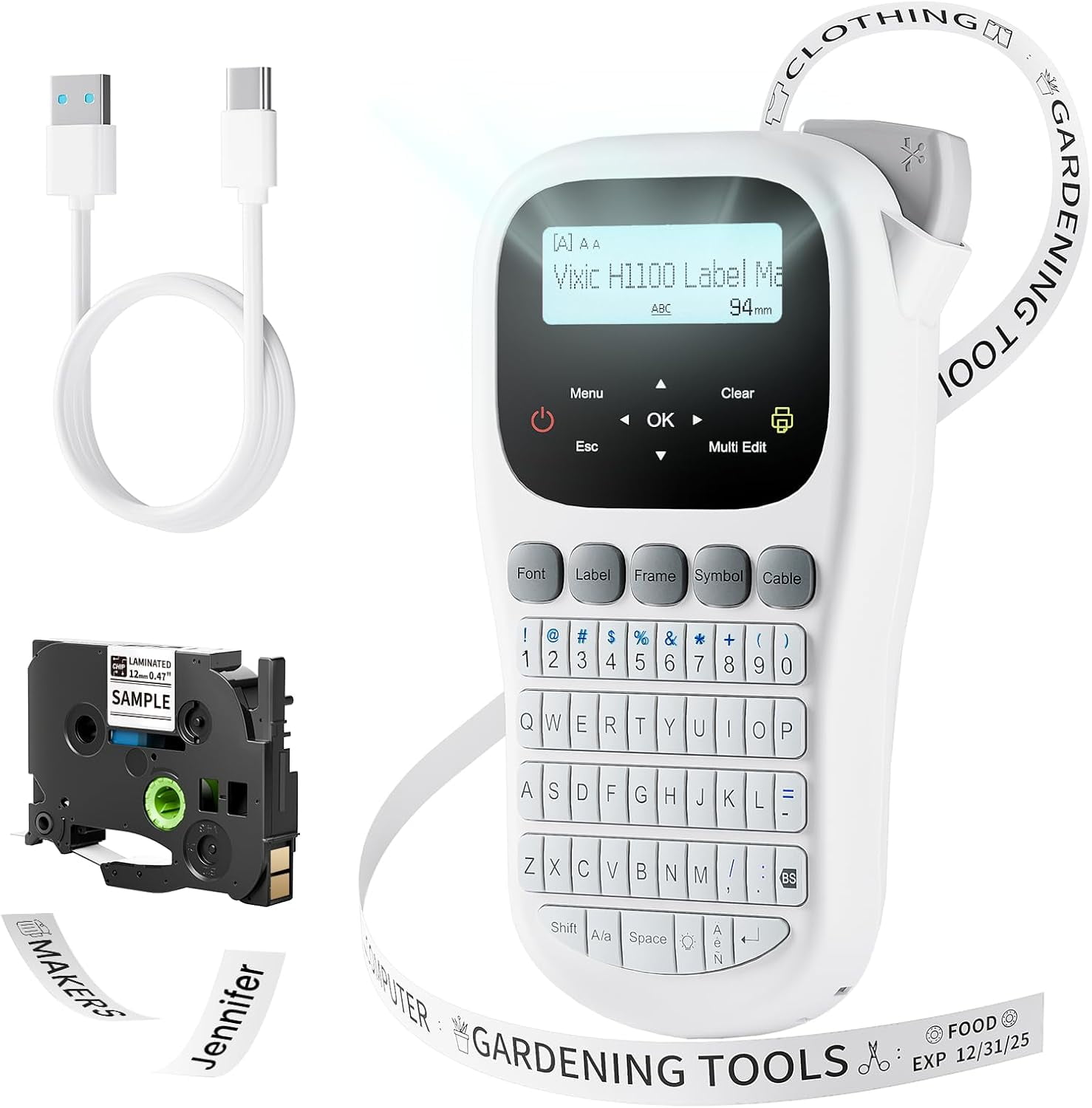 XIULIN Label Maker, H1100 Label Maker Machine with-Tape, Portable Label ...
