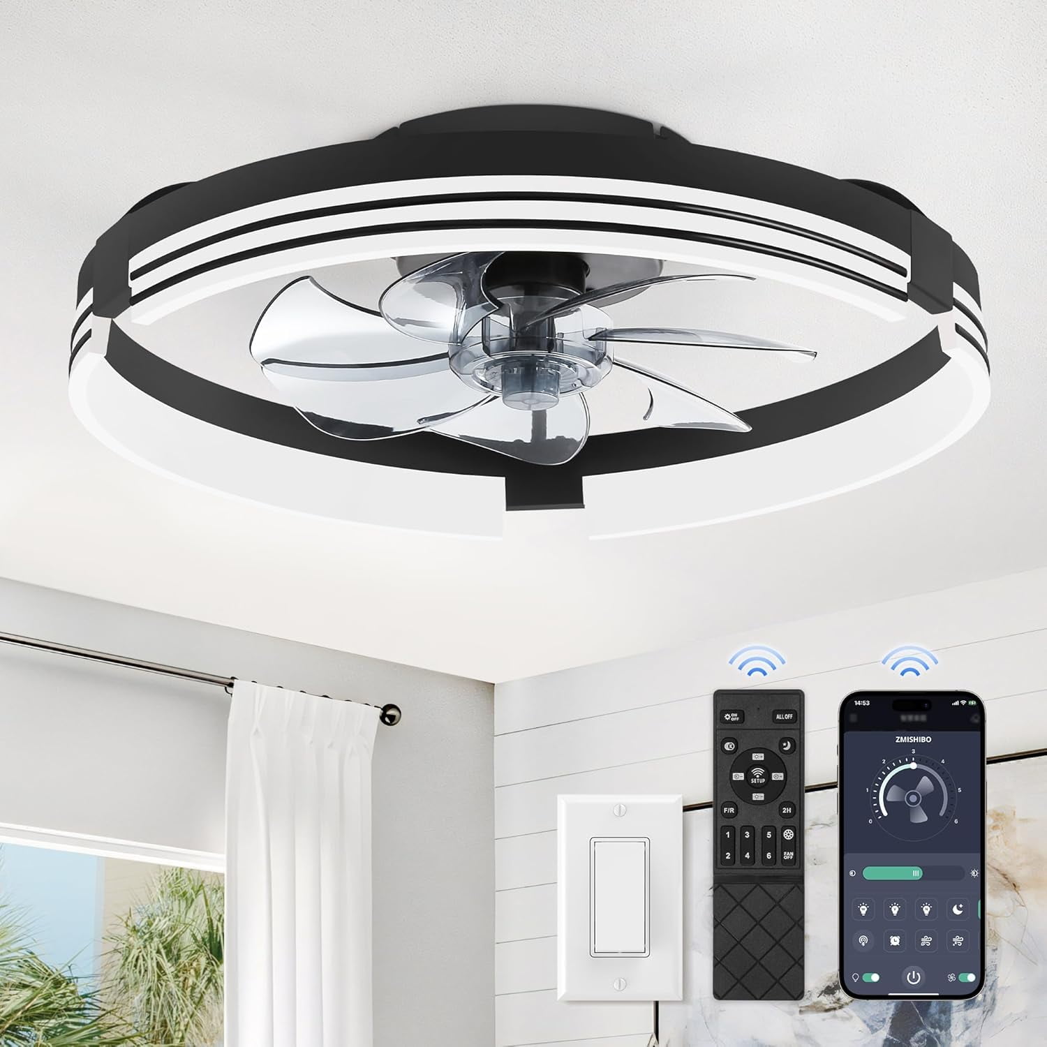 XIULIN Low Profile Ceiling Fans with Lights and Remote, 20 Inch Flush ...