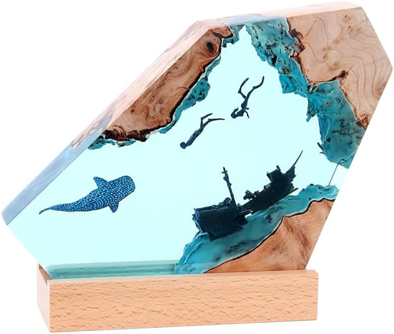 XIULIN OcXIULINn Theme Whale-Diver-Pirate Ship Epoxy Resin Ambient ...