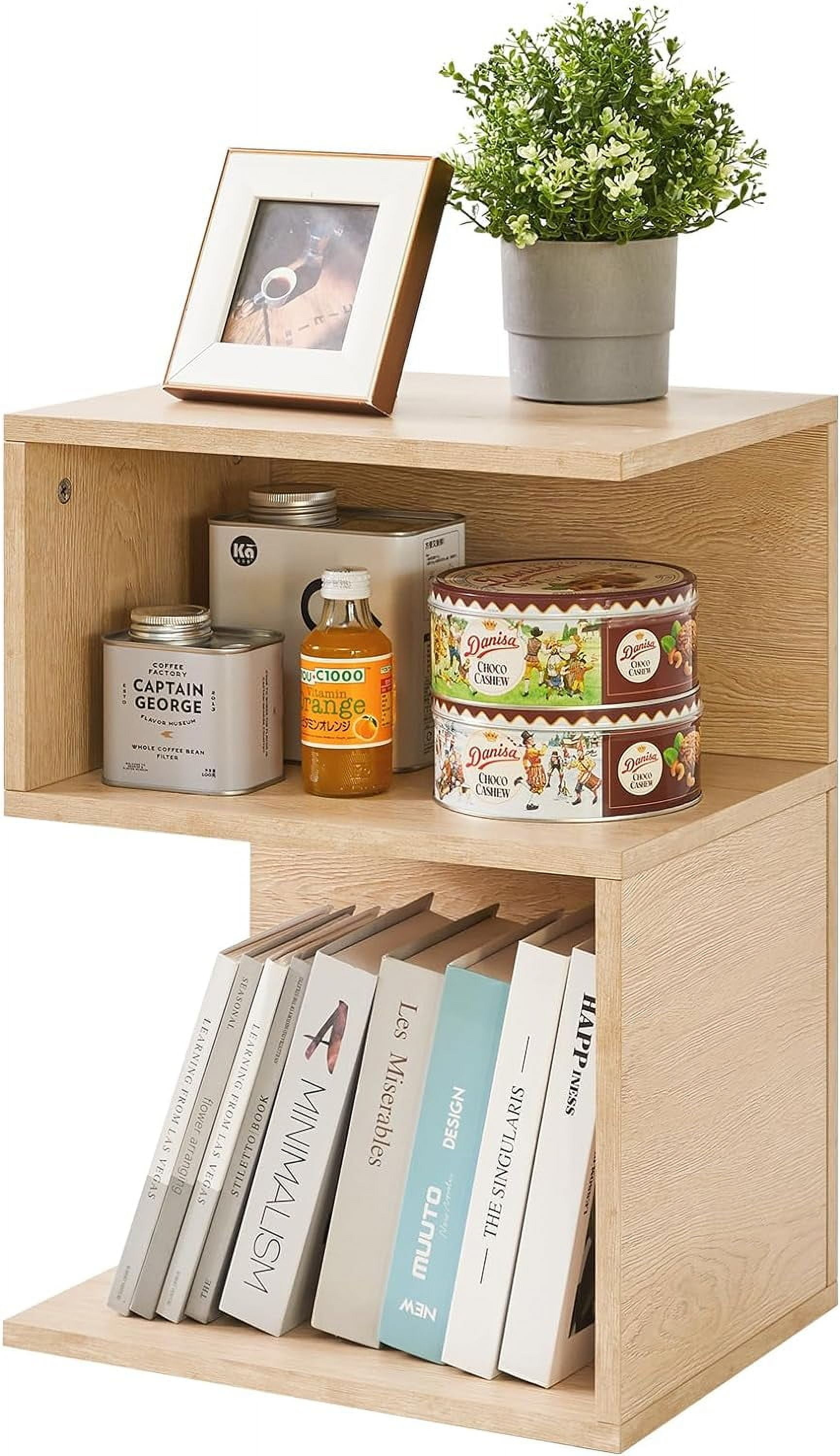 XIULIN S-Shaped Nightstand, 3-Tier Wood Nightstand with Open Storage ...