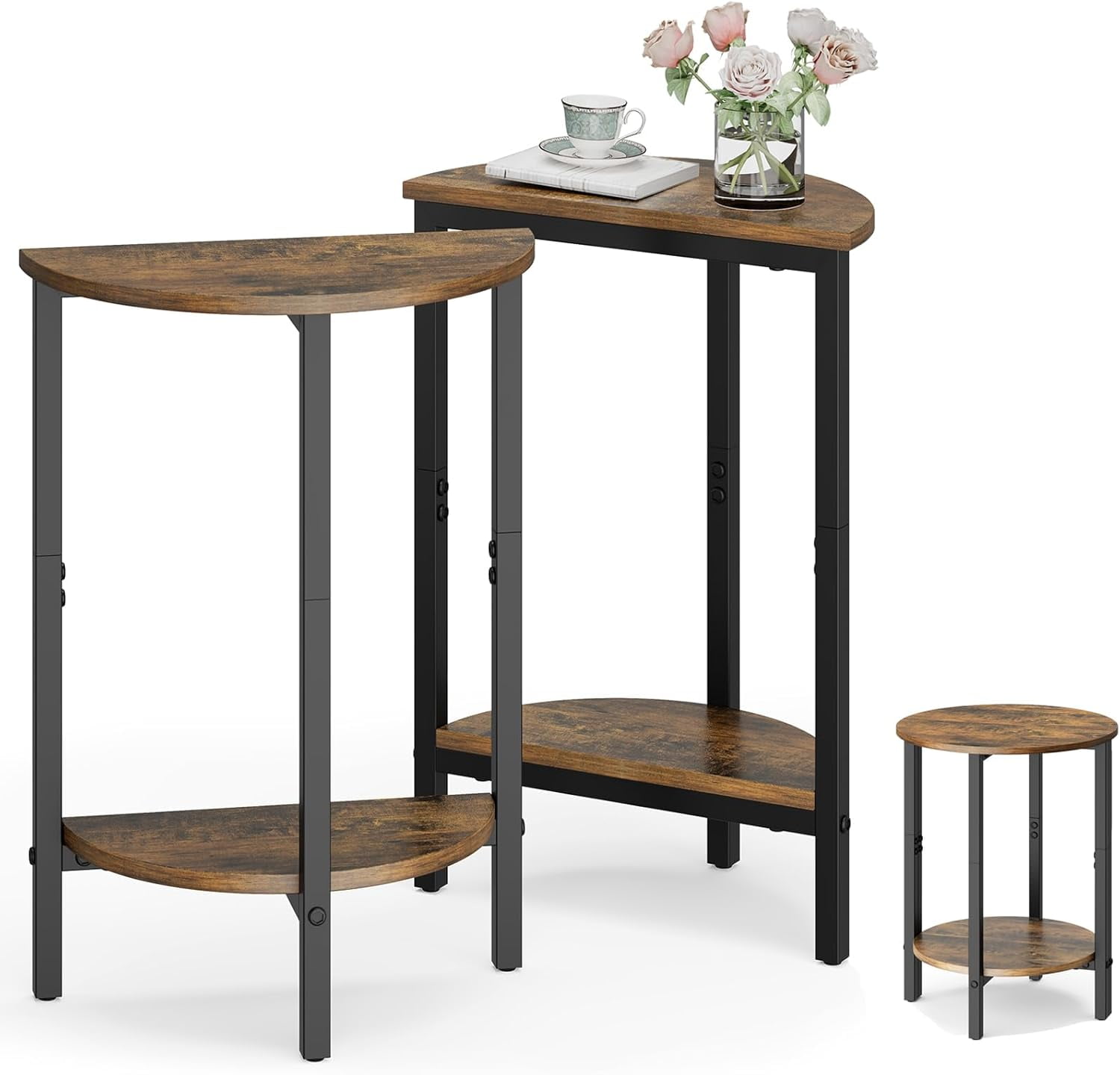 XIULIN Side Table, Small Round End Table, Set of 2 Half Round Side ...