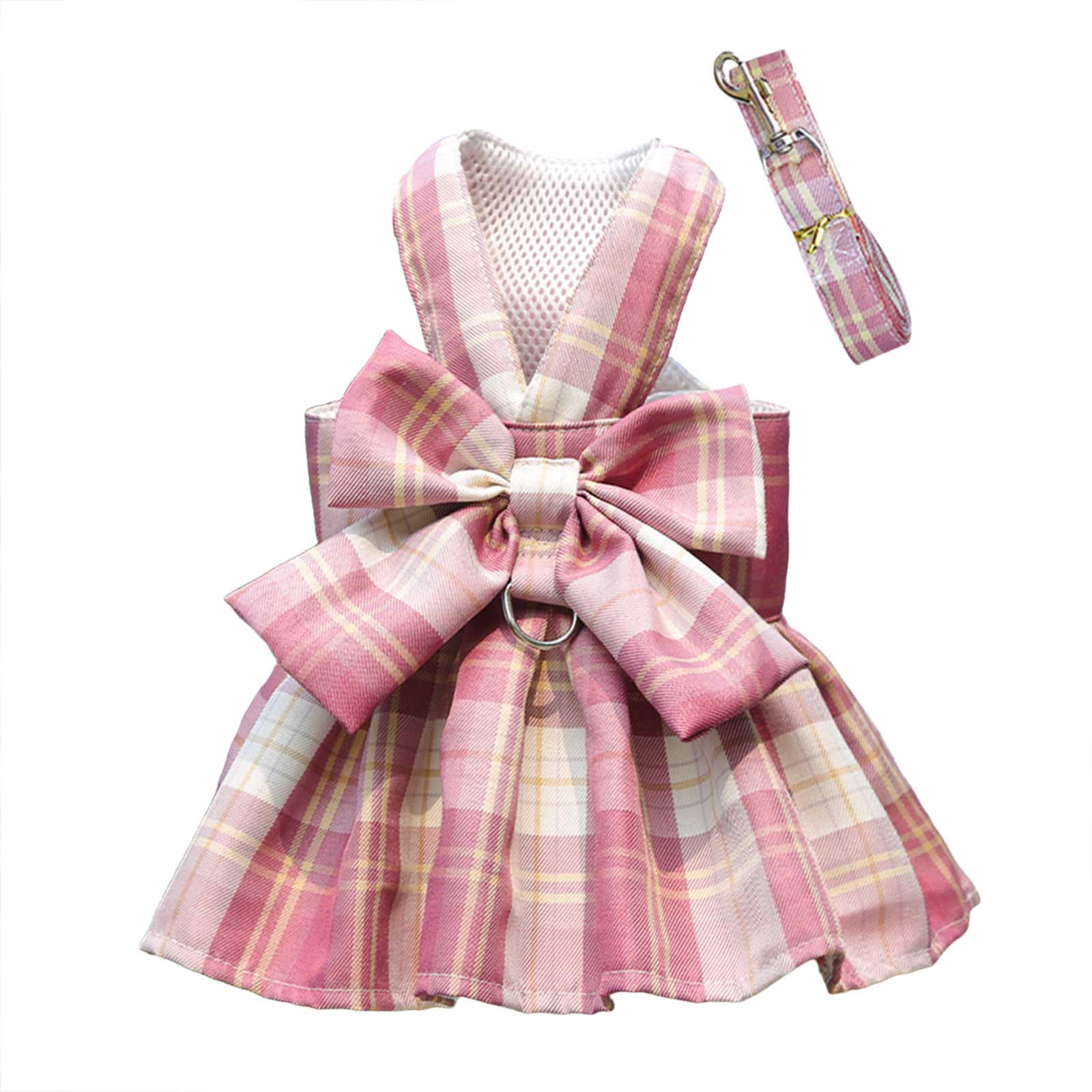 XIUONG Plaid Dog Dress Harness with Leash Set, Puppy Dresses for Small ...