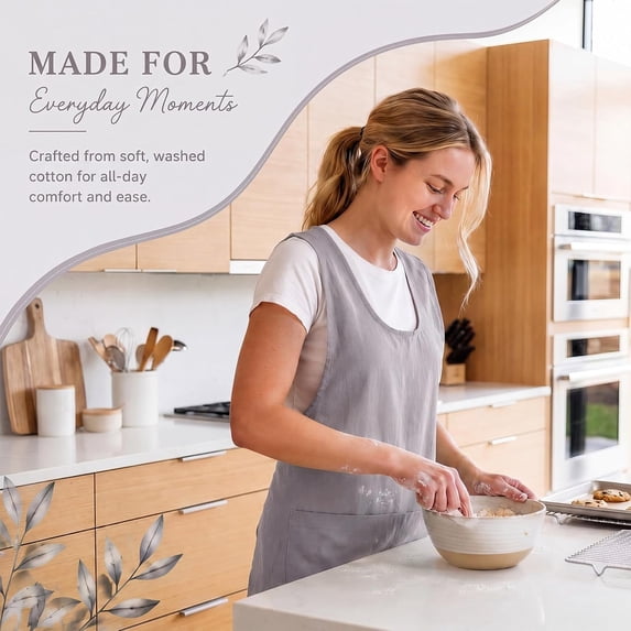 XIUUS-Washed Cotton Smock Apron for Women, Cross Back Cooking Apron for ...
