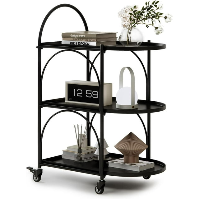 XIV Bar Cart, Home Bar Serving Cart, Metal Kitchen Carts with Storage ...