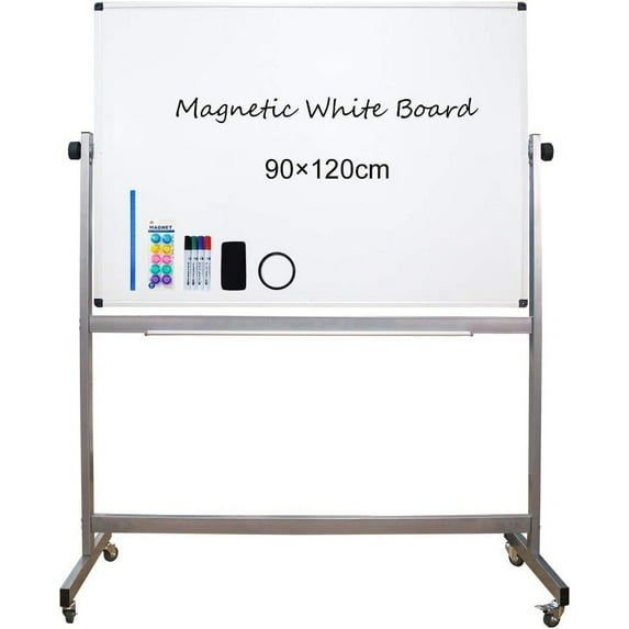 XIWODE Portable Big 48" x 36" Double-Sided Rolling Whiteboard, Mobile ...
