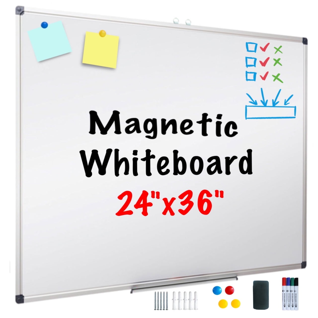 XIWODE Large Dry Erase Magnetic Whiteboard, 24 x 36 inch, Includes Eraser, Markers & Magnets ...