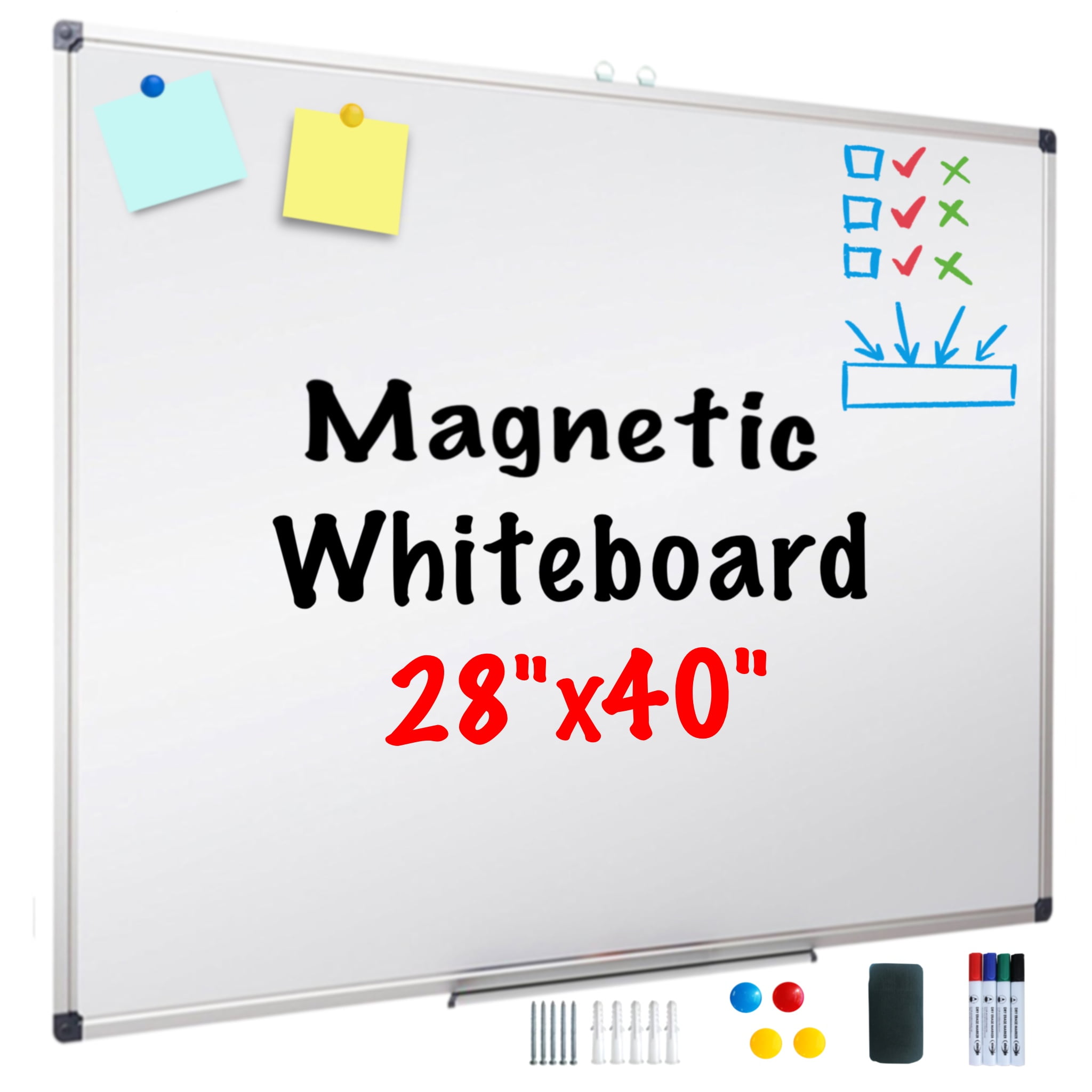 XIWODE 40x28 Inches Magnetic Dry Erase Whiteboard, Silver Aluminium Frame, Includes Eraser ...