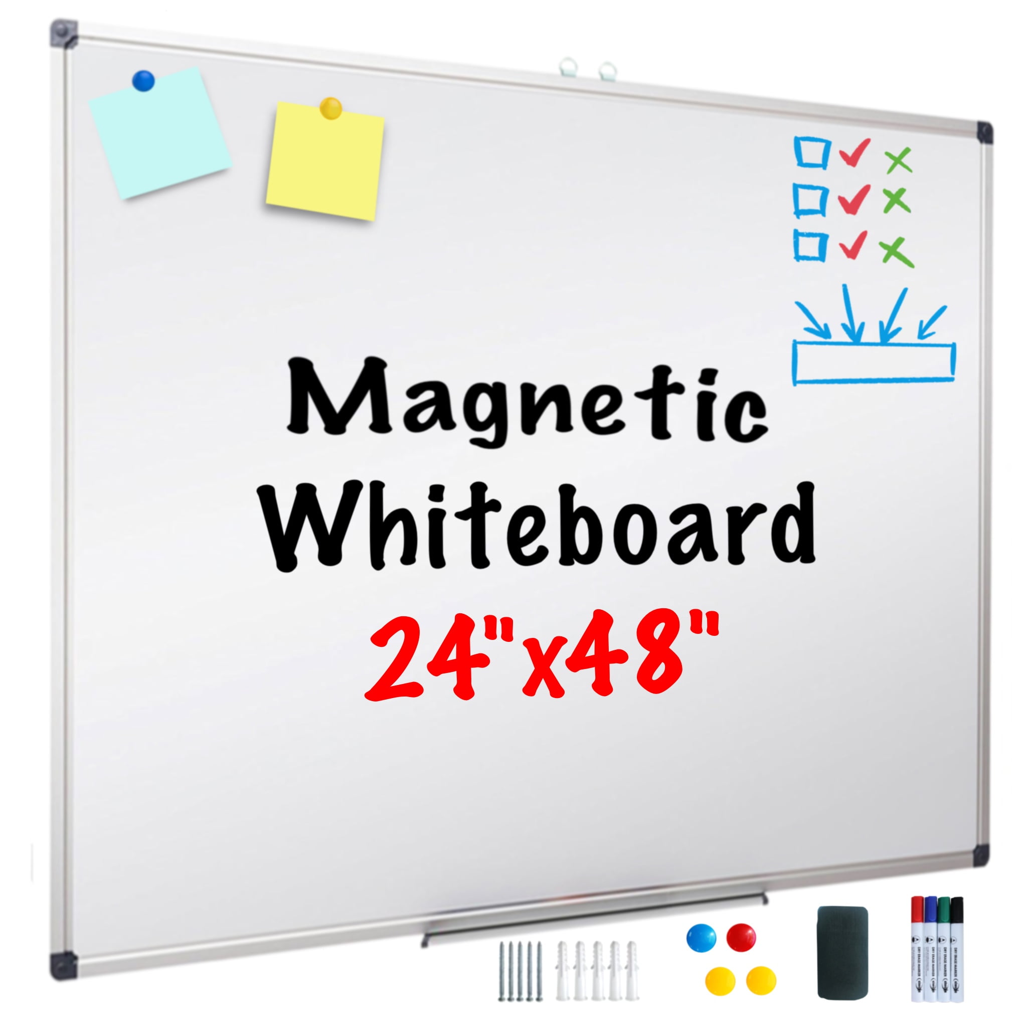 XIWODE Big Magnetic Dry Whiteboard 48 X 24 Inches, Silver Framed with ...