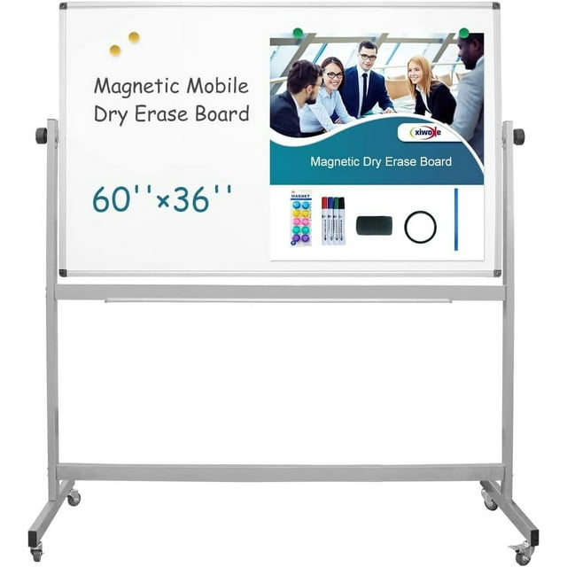 "XIWODE 60""x36"" Mobile Magnetic Whiteboard, Double-Sided, Rotating ...