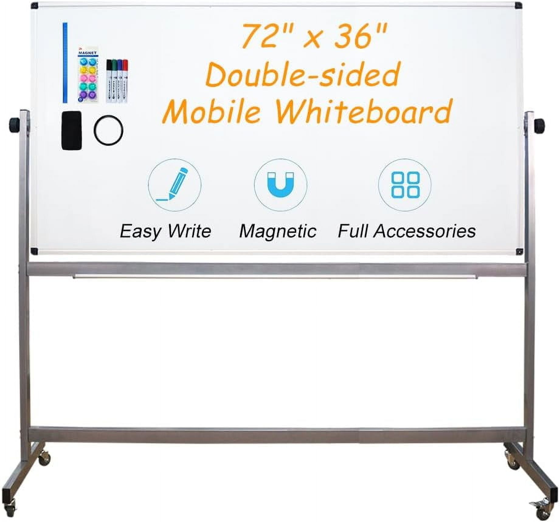 XIWODE Mobile Double-Sided Magnetic Whiteboard, 72”x 36" Rolling White ...