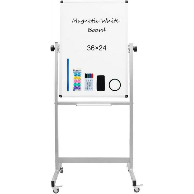 XIWODE Mobile Double-Sided Magnetic Whiteboard, 24”x 36" Rolling White ...