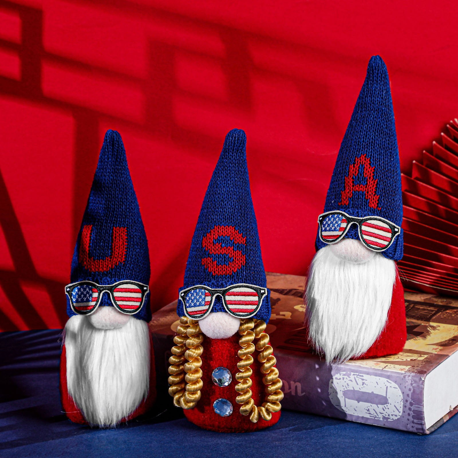 XIXISTARYY 4th of July Decorations American Independence Day Hat Faceless Forest Old Man Doll ...