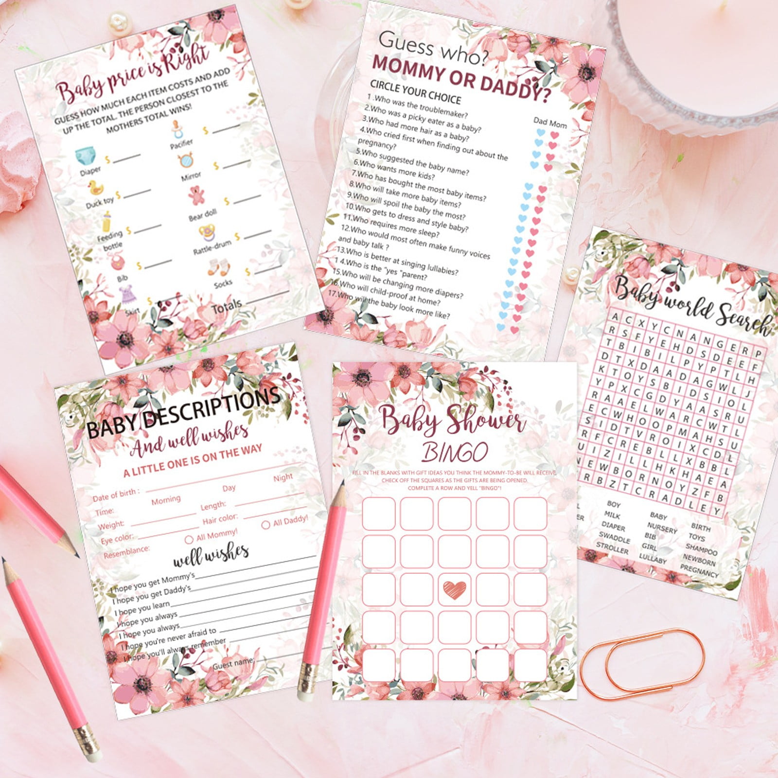 XIXISTARYY Christmas Gifts Baby Shower DIY Game Kit, 145 Pieces Floral ...