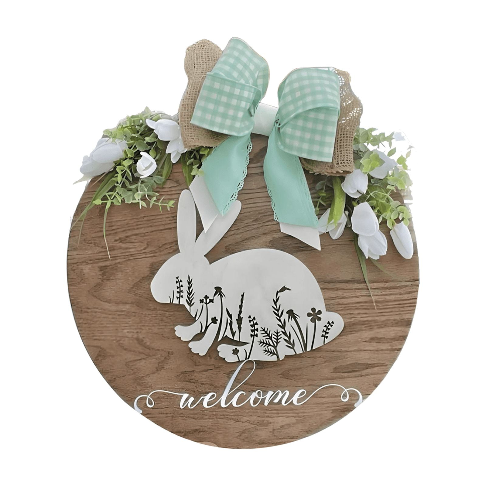 XIXISTARYY Easter Circular Wooden Sign Rustic Bunny Welcome Sign with ...