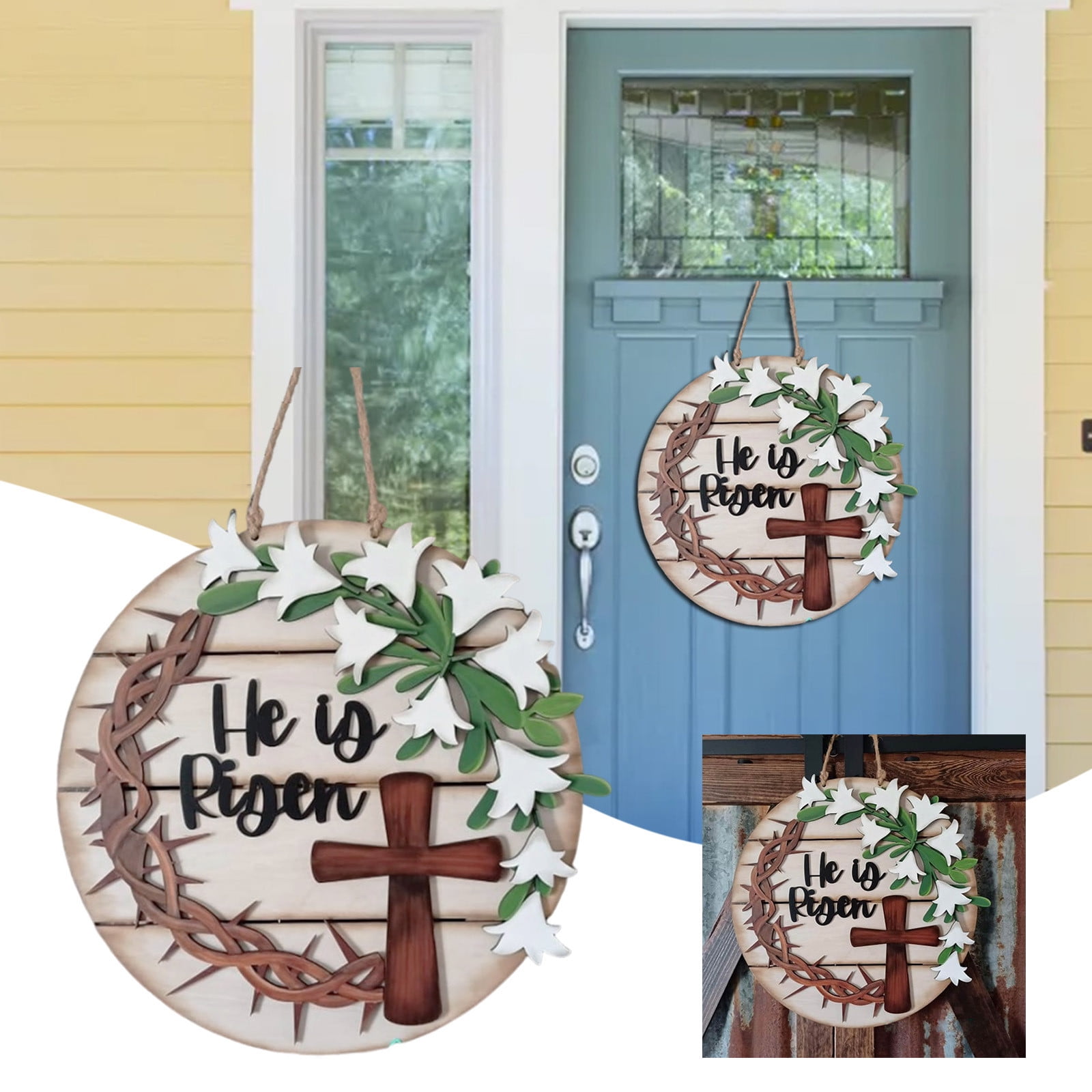 XIXISTARYY He is Risen Easter Wooden Hanging Sign Easter Wood Wreath ...