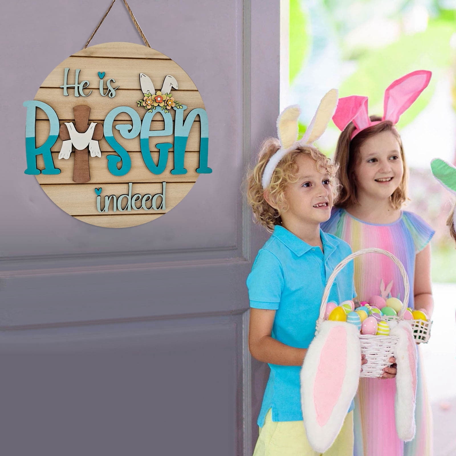 XIXISTARYY He is Risen Easter Wooden Hanging Sign Easter Wood Wreath ...