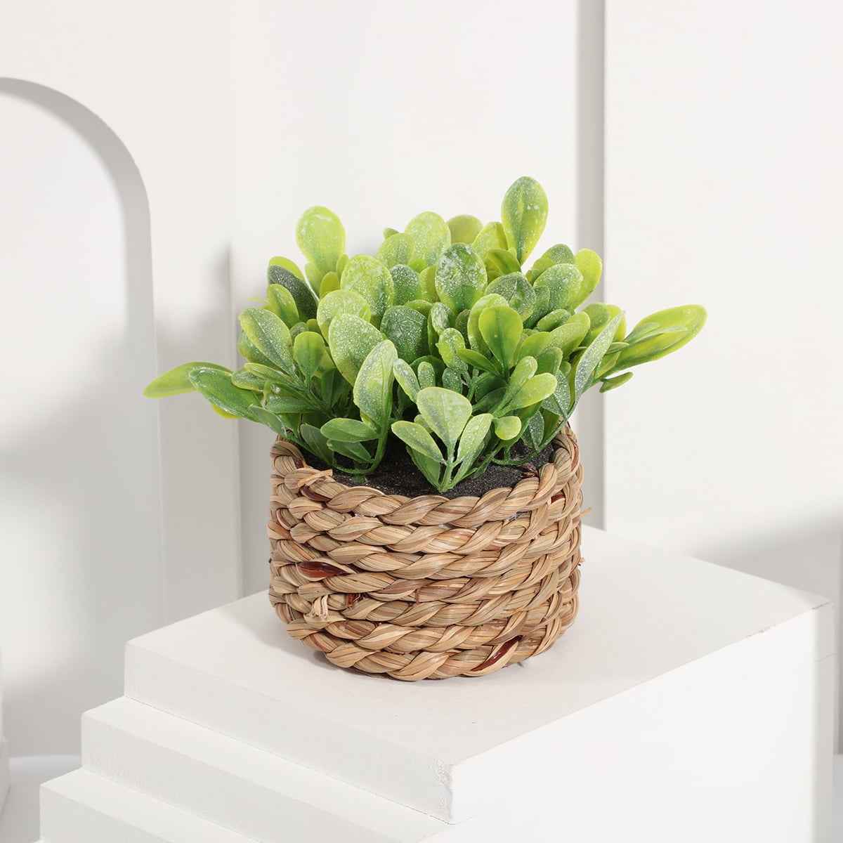 XIYA FLOWER Green Artificial Plants Eucalyptus Grass Woven Small Potted ...