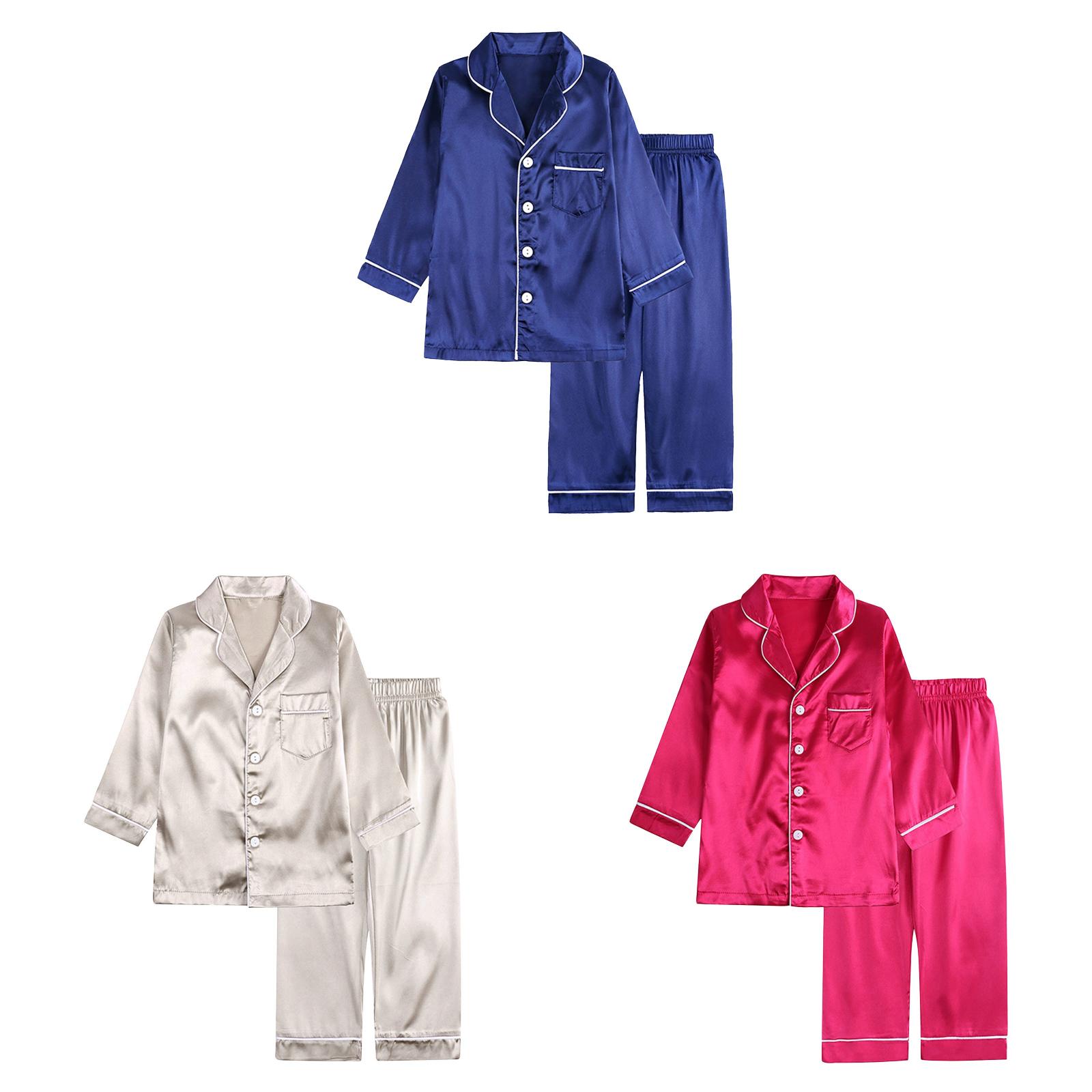 XIYNBAOK 3 Pack Satin Pajamas Big Girls Silk Button Down Long Sleeve ...