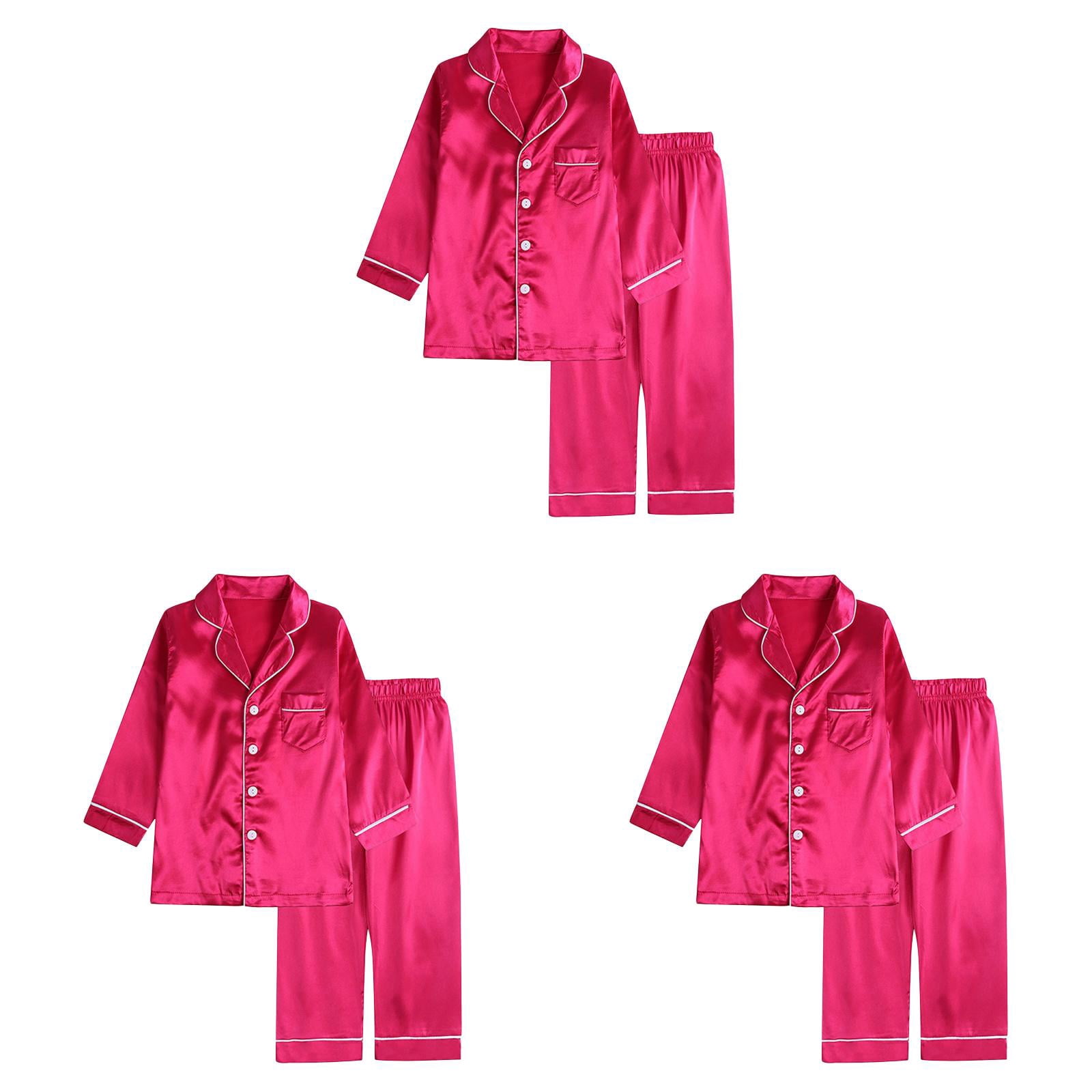 XIYNBAOK 3 Pack Satin Pajamas Unisex Girls Boys Kids Pajama Sets Button ...