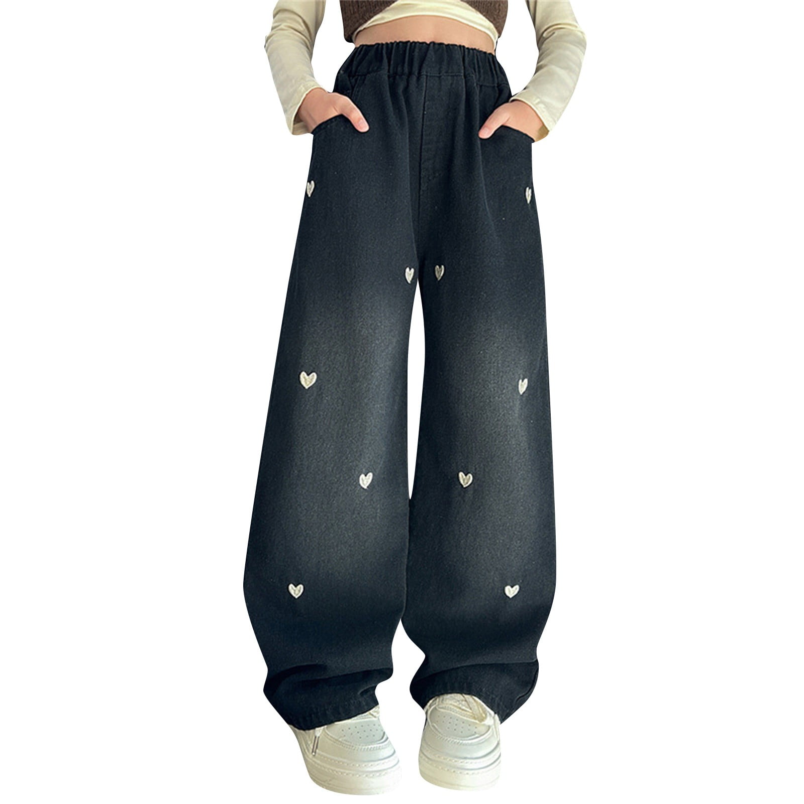 XIYNBAOK Light Blue Jeans 4t Jeans Girls Wide Leg Jean Fun Pants ...