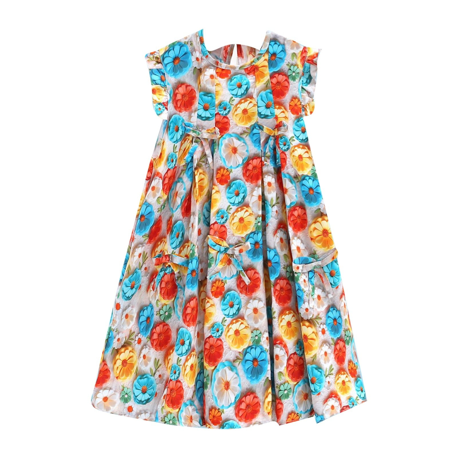 XIYON Girls 2025 Summer Dresses Girls Floral Print Dress Bohemian Style ...
