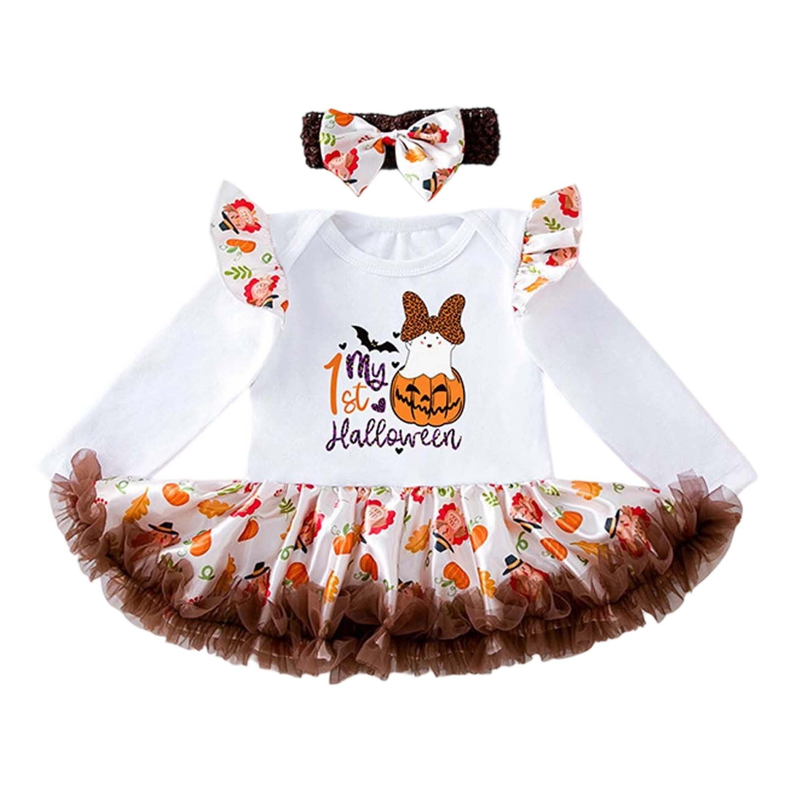 XIYON Halloween Baby Girl Outfit Set Cute Pumpkin Long Sleeve Dress With Shoes 3 Piece For ...
