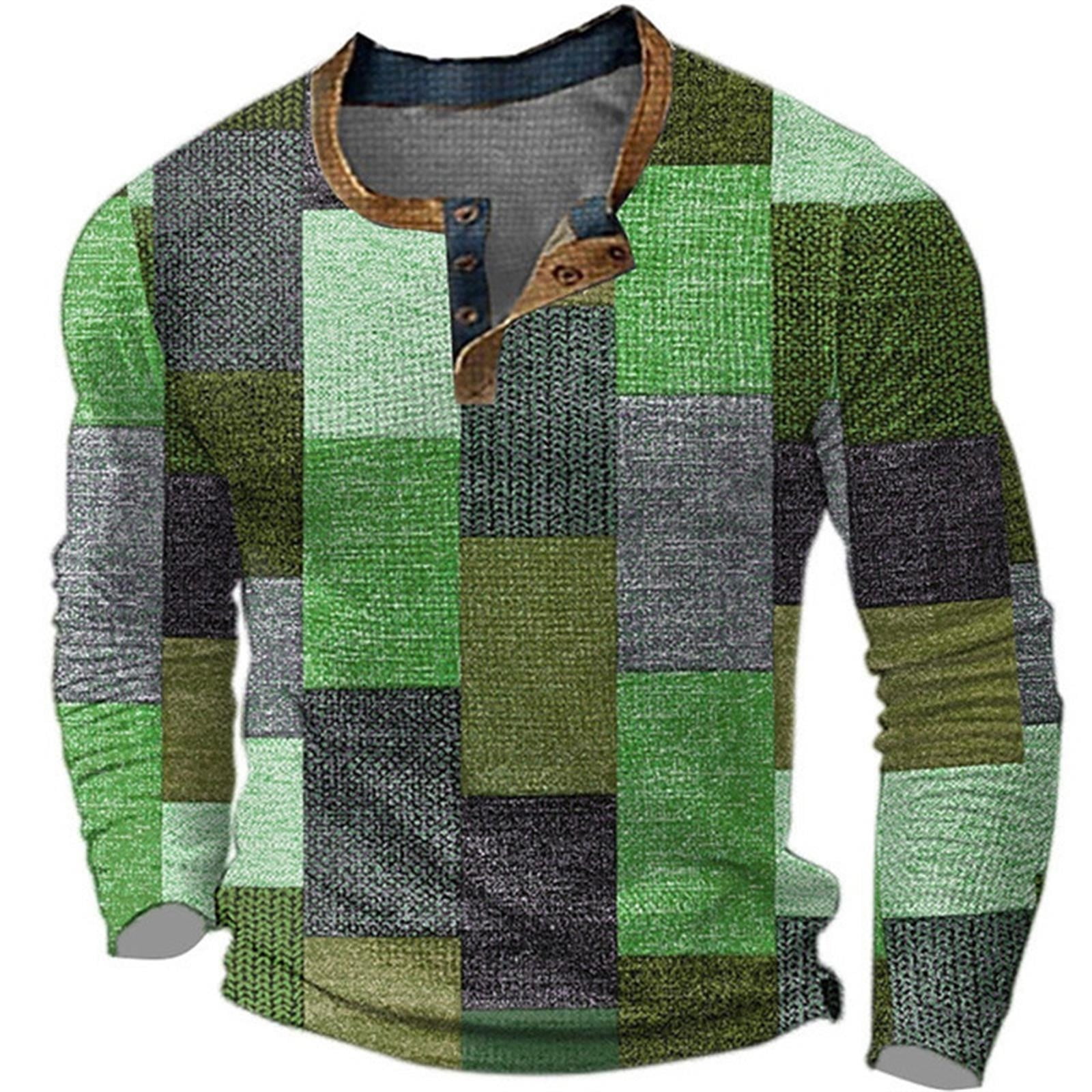 XIYON Long Sleeve Polo Shirts For Men Fall Winter Color Block Vintage ...