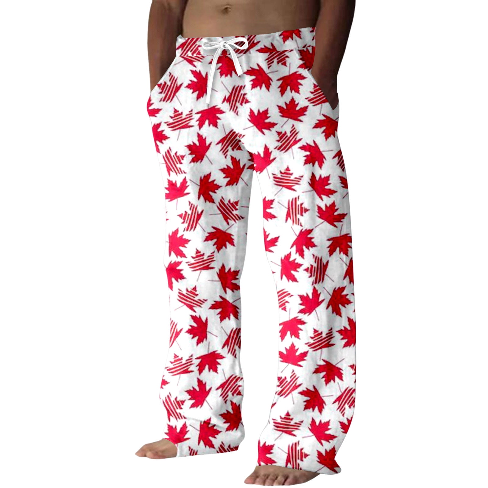 XIYON Men's Casual Work Pants Male Canada Day Print Summer Lace Up ...