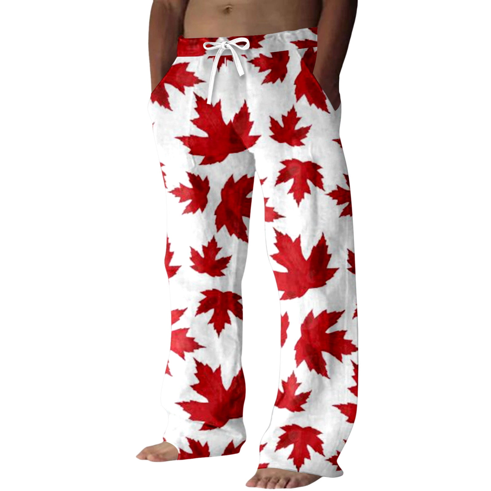 XIYON Mens Pants Classic Male Canada Day Print Summer Lace Up Casual ...