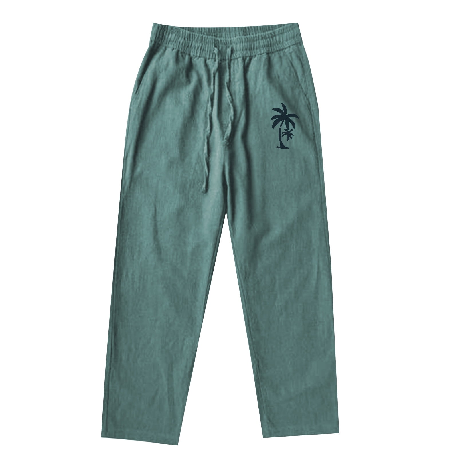 XIYON Mens Pants Classic Male Coconut Tree Print Linen Cropped Pants ...