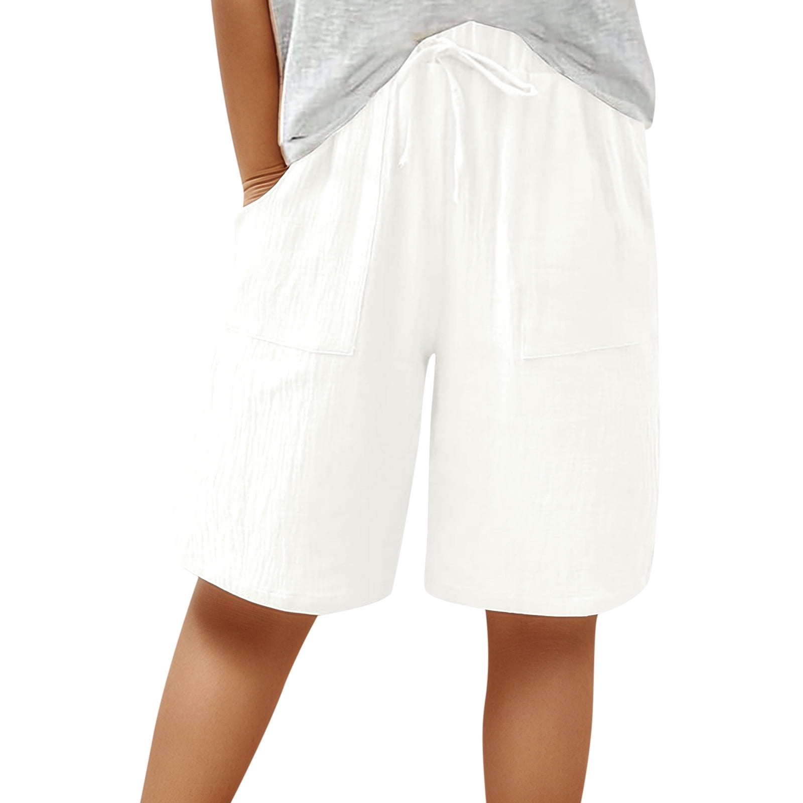 XIYON Mens Pants Classic Shorts For Male Knee Length Linen Wide Leg ...