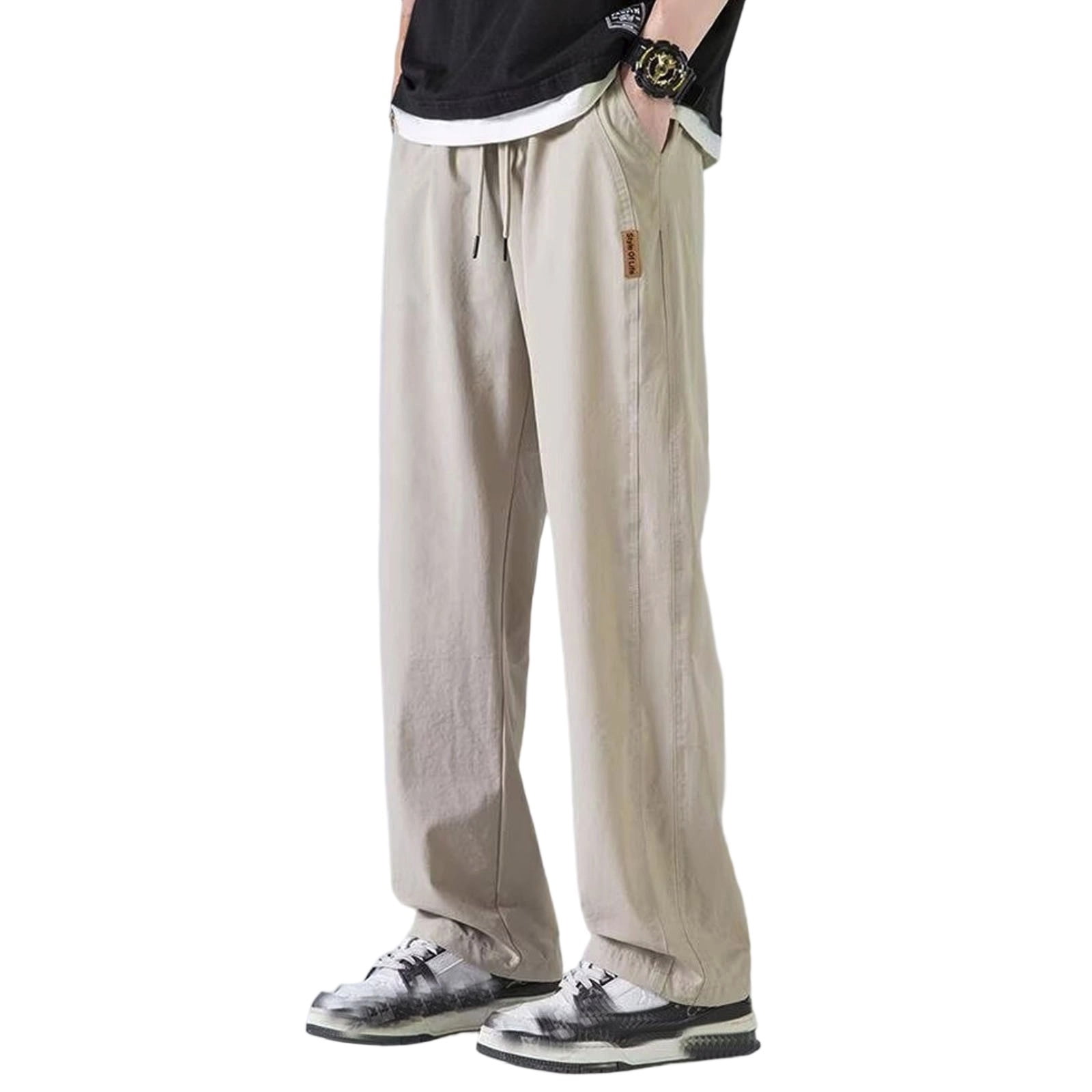 XIYON Mens Pants Summer Loose Lightweight Drop Crotch Wide Leg Floor ...