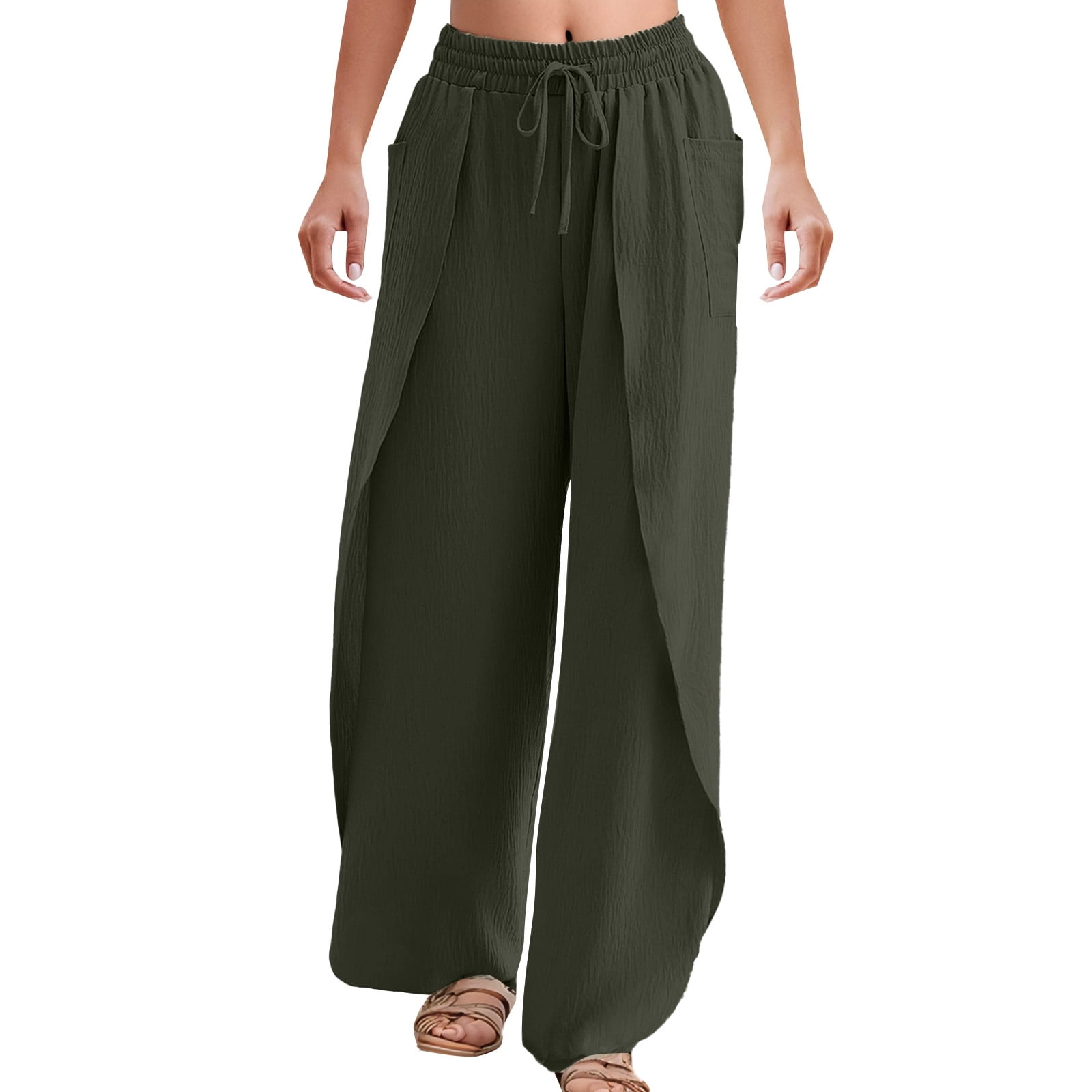 XIYON Pants For Women 2025 Womens Wide Leg Summer Pants Flowy Side ...