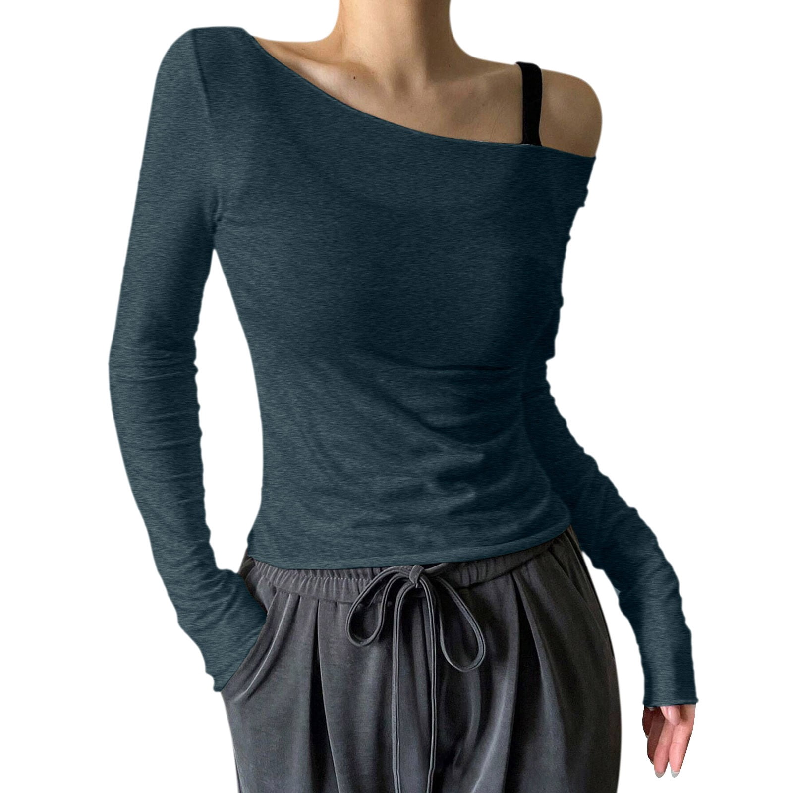 XIYON Womens T Shirts Sheer Mesh Off The Shoulder Tops Long Sleeve See ...